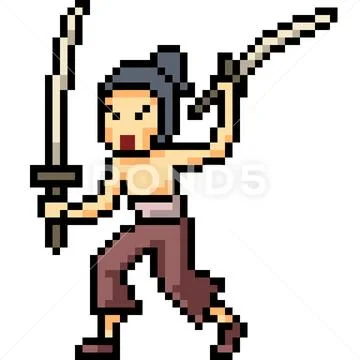 Vector pixel art samurai: Graphic #85623157