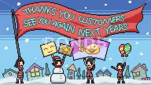 Vector pixel art thank you customers: Royalty Free #121619466