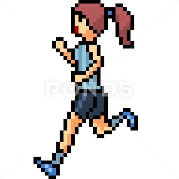 Vector pixel art woman run ~ Clip Art ~ Download #86296951