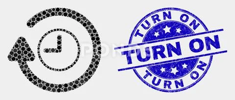 Vector Pixelated Rotate Clockwise Icon and Distress Turn On Stamp ...