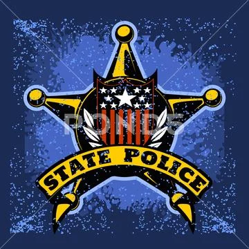 Vector Police Badge and Shield Label on grunge background. Illustration ...