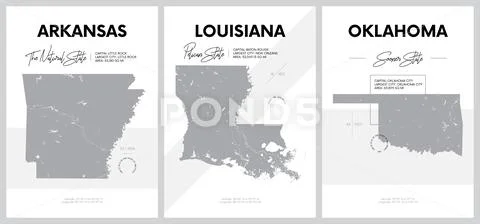 Vector posters with highly detailed silhouettes of maps of the states ...