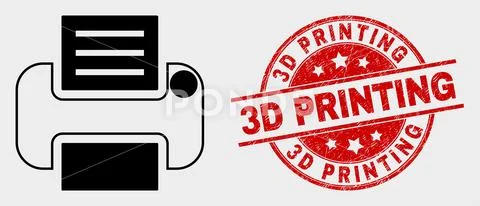 Vector Printer Icon and Distress 3D Printing Watermark ~ Clip Art ...
