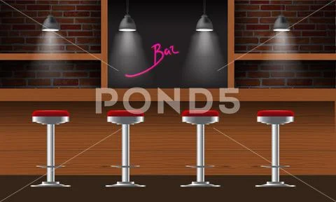 Vector realistic bar, pub interior with brick walls, wooden counter ...