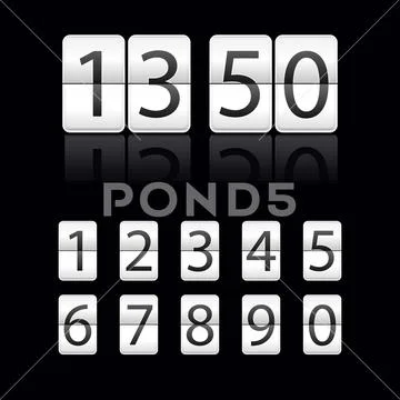 Vector realistic flip clock number font isolated on black. White Flip ...