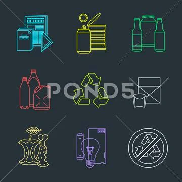 Vector recycle waste segregation icons. Illustration #62526484