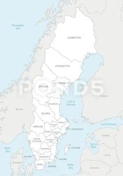 Vector regional map of Sweden with counties and administrative ...