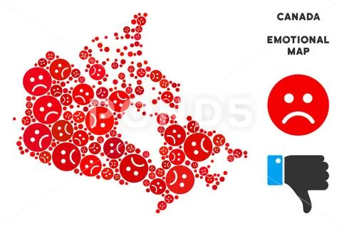 Vector Sadness Canada Map Mosaic of Sad Emojis: Royalty Free #91736774