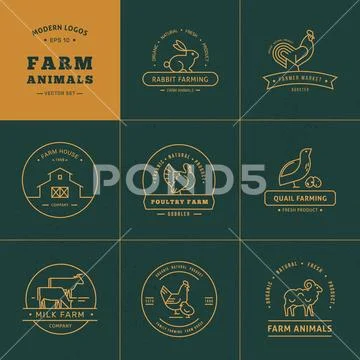 Vector set of 8 farm logos made in a linear style.: Graphic #113965177