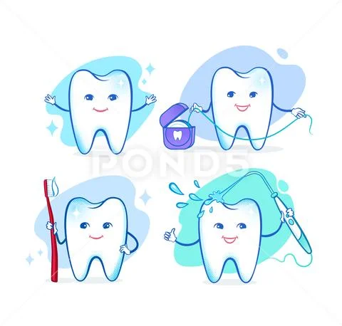Vector set of cartoon tooth characters: Graphic #109369361