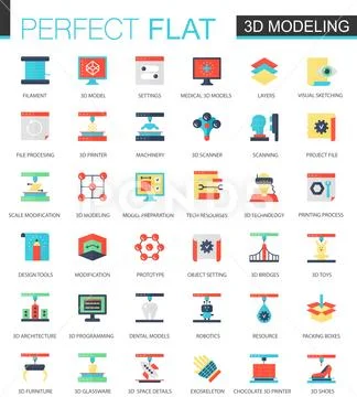 Vector set of flat 3d printing and modeling icons.: Royalty Free #102044882
