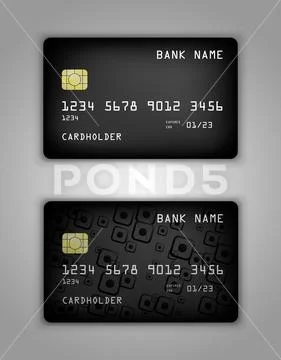 Vector set Realistic credit bank card mockup. Black gradient pattern ...