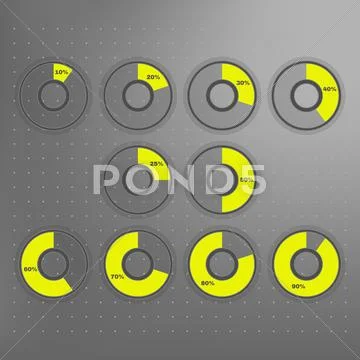Vector set of yellow circle diagrams isolated on grey background ...