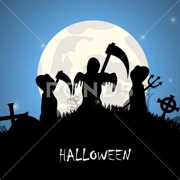 Vector : Shadow of death with scythe halloween background: Graphic ...