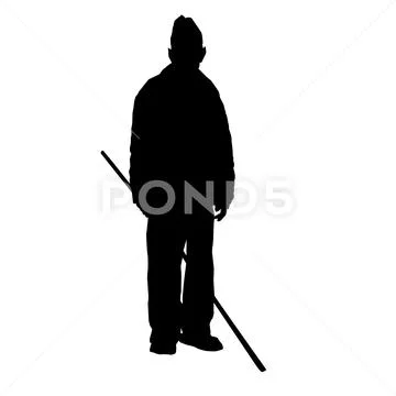 Vector silhouette of a man with a staff on a white background. ~ Clip ...