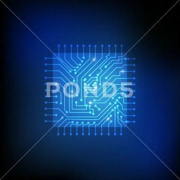 Vector : Square chip and electronic circuit on blue background ~ Clip ...