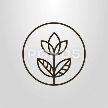 Vector symbol of an line art simple flower in a round frame: Royalty ...