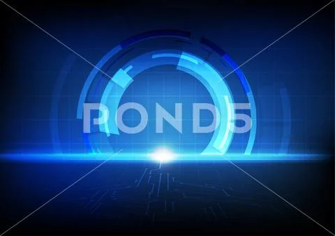 Vector : Technology circle with electronic circuit on blue background Illustration #143603600