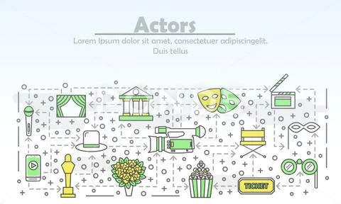 Vector thin line art actors poster banner template Illustration #93191396