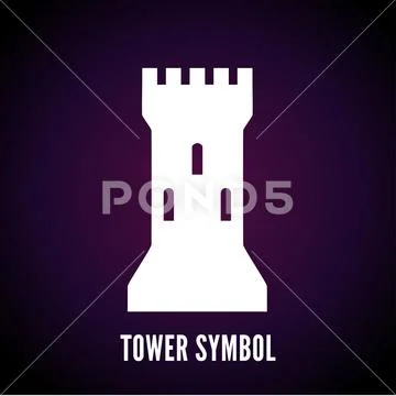 Vector tower symbol. Castle icon on dark background. Illustration ...