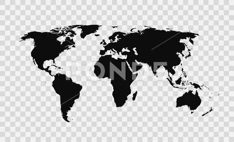 Vector world black map isolated on transparent background. Detailed ...