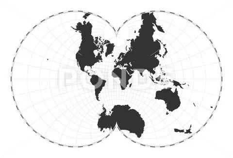 Vector world map. Eisenlohr conformal projection. Plain world ...