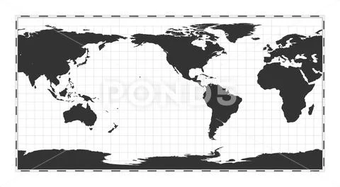 Vector world map. Equirectangular (plate carree) projection. Plain ...