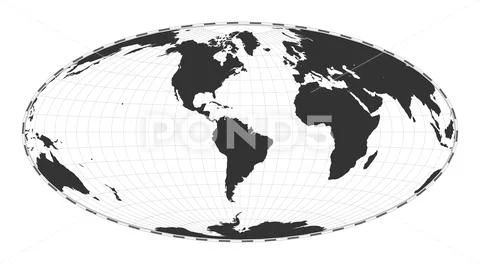 Vector world map. Hammer projection. Plain world geographical map with ...