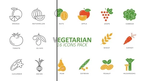 Vegetables 16 animated icons bundle set ... | Stock Video | Pond5