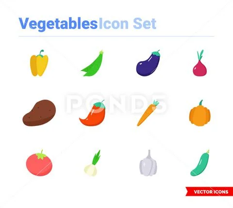 Vegetables icon set of color types. Isolated vector sign symbols. Icon ...