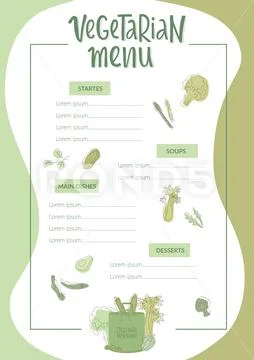 Vegetarian menu handwritten sign with outline green vegetables. Vector ...