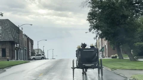 veiw behind Amish buggy -small town | Stock Video | Pond5