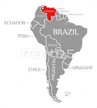 Venezuela red highlighted in continent map of South America ...
