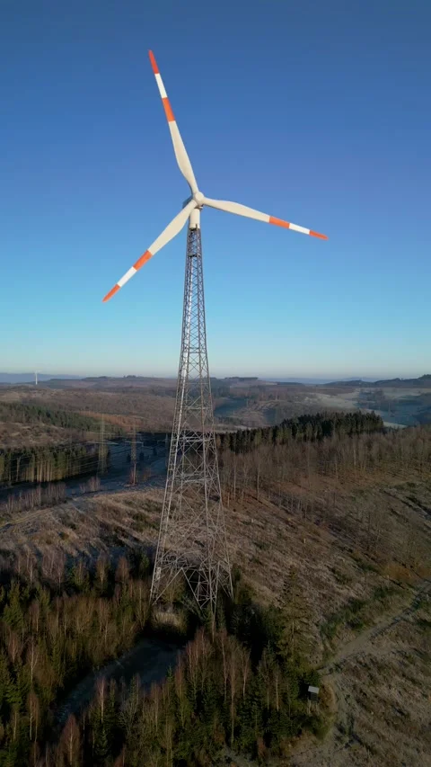 Vertical 4K Aerial Wind Turbine Shot –... | Stock Video | Pond5