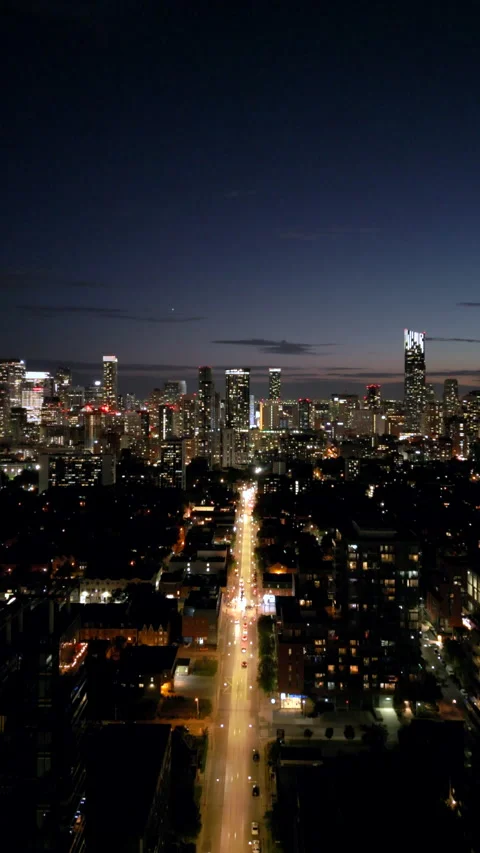 Vertical aerial of the nighttime Toronto... | Stock Video | Pond5