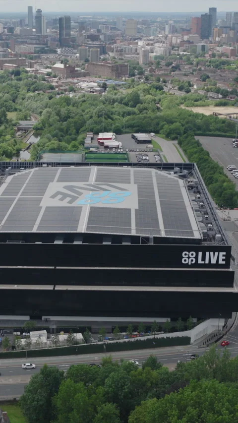 Vertical aerial view of the Co-op live a... | Stock Video | Pond5