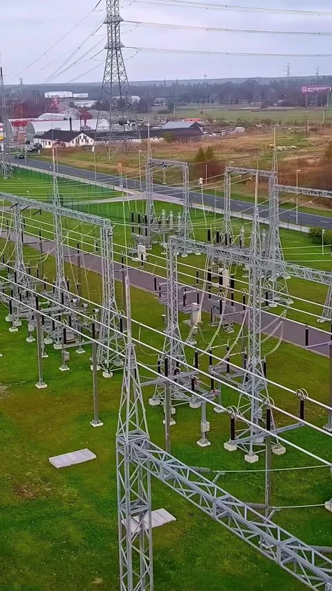 Vertical - Aerial View Of Electrical Sub... | Stock Video | Pond5