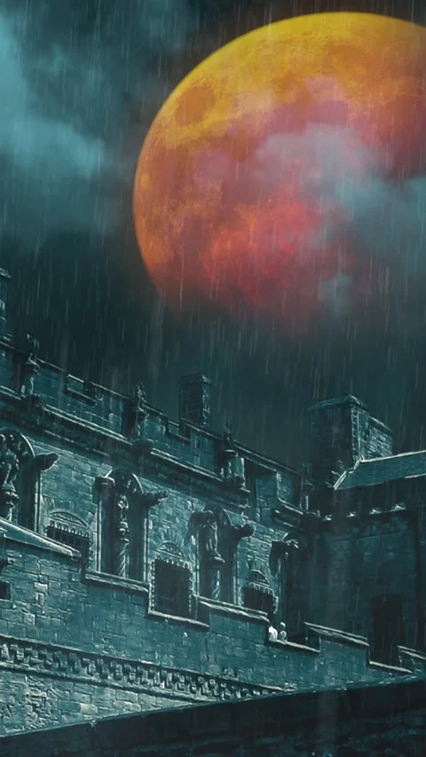 Vertical Castle with Rain Lightning and ... | Stock Video | Pond5