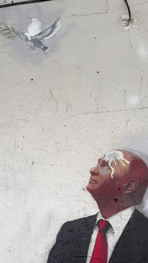 Vertical. Dove of Peace defecated on Put... | Stock Video | Pond5