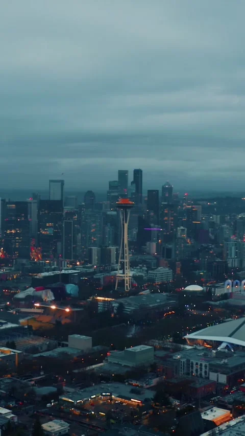 Vertical drone footage Downtown Seattle | Stock Video | Pond5