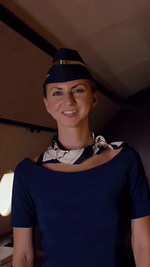 Vertical of Epic shot of air hostes on b... | Stock Video | Pond5