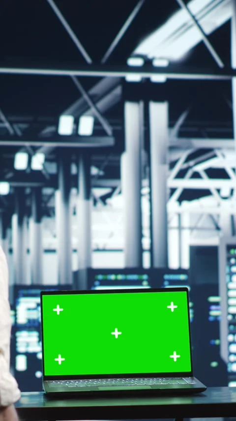 Vertical Green screen laptop server cros... | Stock Video | Pond5