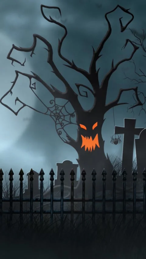 Vertical Halloween Animated Scary Tree S... | Stock Video | Pond5