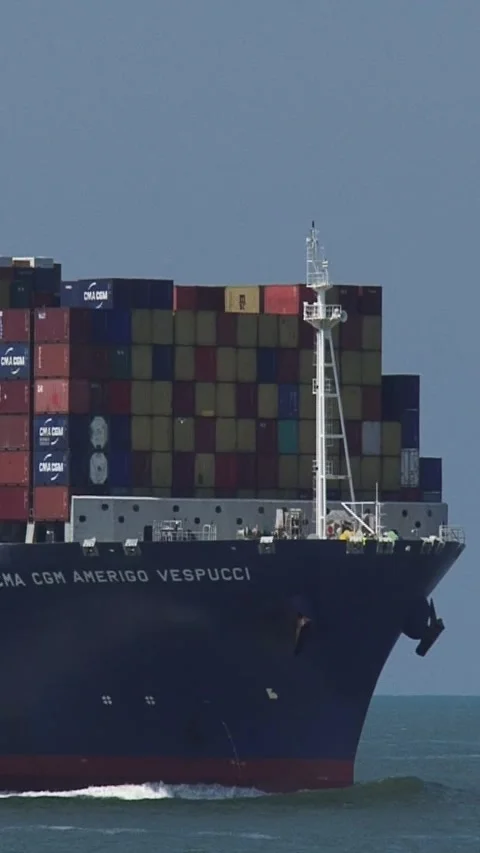 vertical - Large container ship CMA CGM ... | Stock Video | Pond5