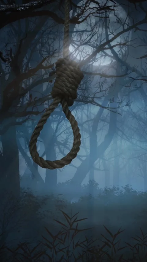 Vertical Noose Swinging in a Haunted For... | Stock Video | Pond5