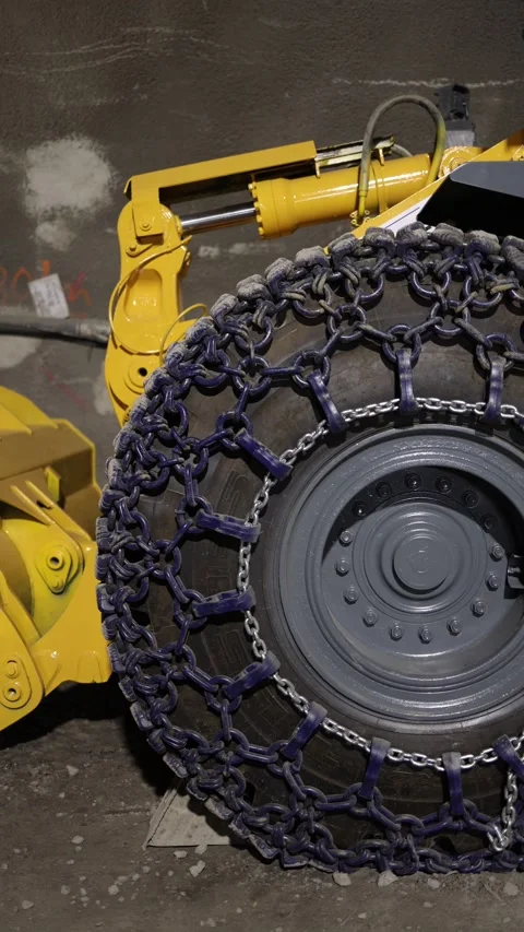 Vertical screen loader wheel chains yell... | Stock Video | Pond5