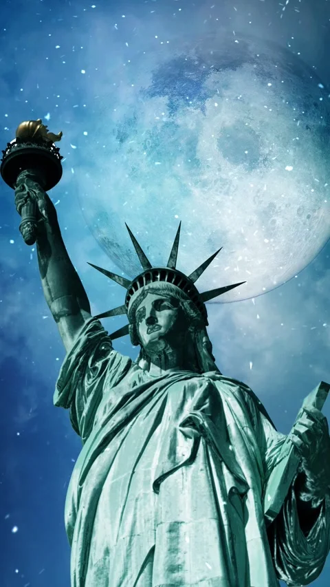 Vertical Statue of Liberty Snow Full Moo... | Stock Video | Pond5