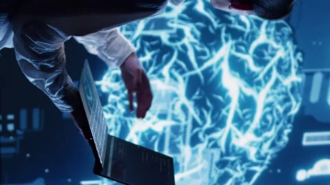 Vertical video AI developer runs code in... | Stock Video | Pond5