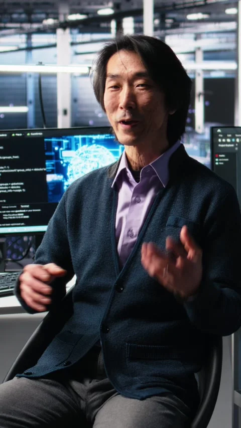 Vertical video Data center admin waving ... | Stock Video | Pond5