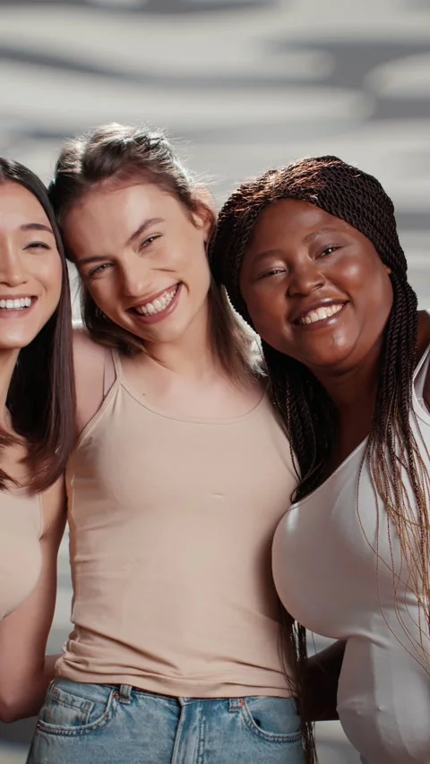 Vertical video: Diverse friends acting c... | Stock Video | Pond5